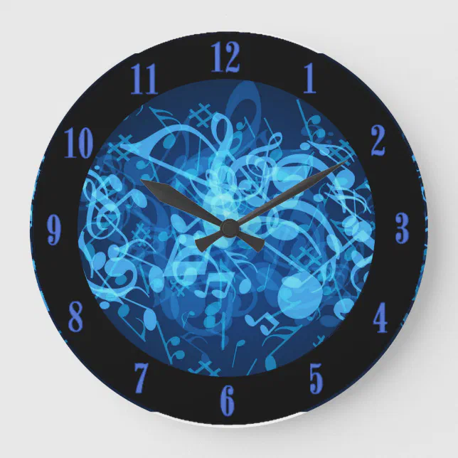 Blue Glow Music Notes Pattern Wall Clock | Zazzle