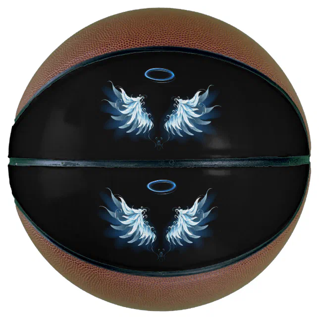 Blue Glowing Angel Wings on black background Basketball | Zazzle