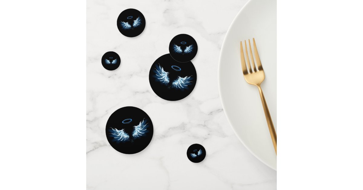 Blue Glowing Angel Wings on black background Confetti | Zazzle