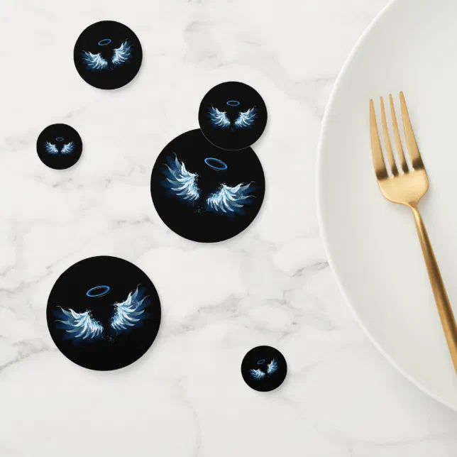 Blue Glowing Angel Wings on black background Confetti | Zazzle