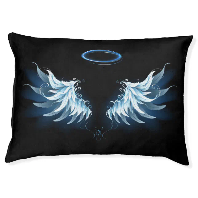 Blue Glowing Angel Wings on black background Pet Bed | Zazzle
