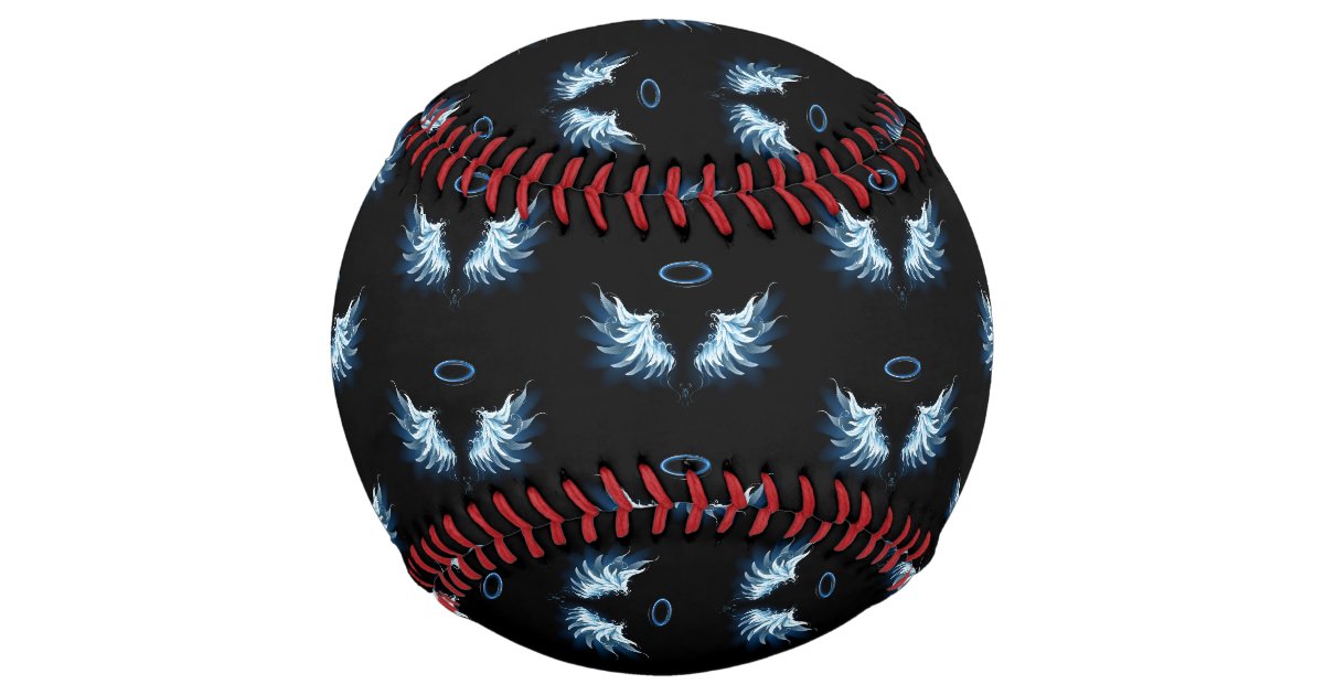 Blue Glowing Angel Wings on black background Softball | Zazzle