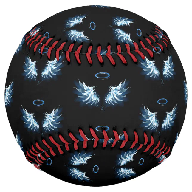 Blue Glowing Angel Wings on black background Softball | Zazzle