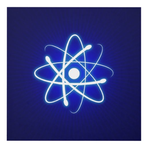 Blue Glowing Atom Symbol | Nerd Gifts Wood Wall Art