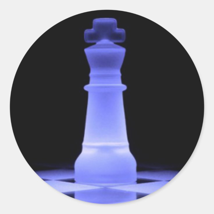 Blue Glowing King Chess Piece Classic Round Sticker | Zazzle