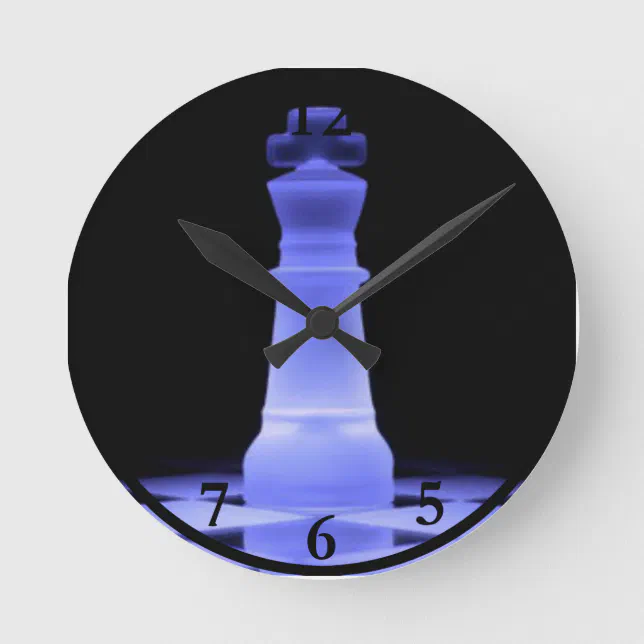 Blue Glowing King Chess Piece Round Clock | Zazzle