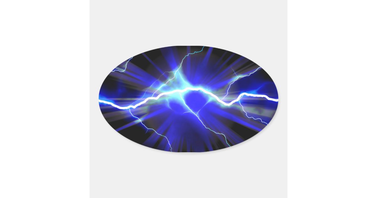 Blue glowing lightning or electricity oval sticker | Zazzle