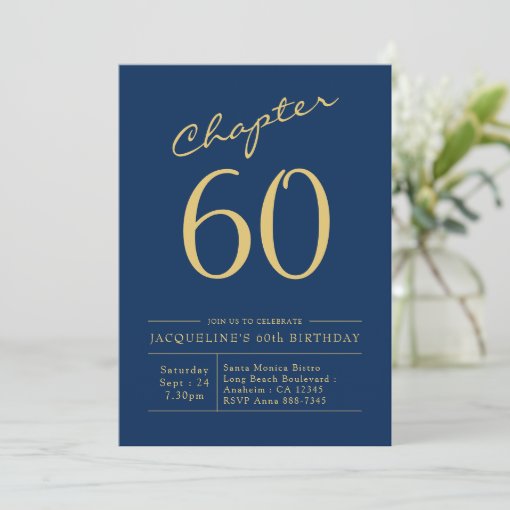 Blue Gold 60th Birthday Party Invitation | Zazzle