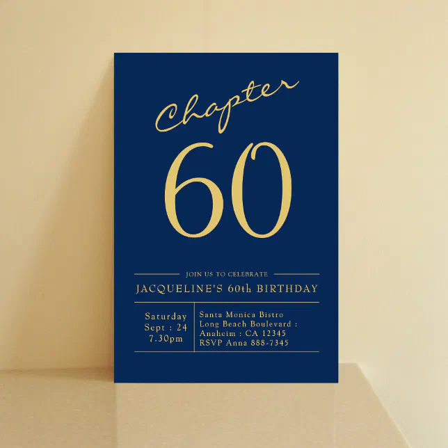 Blue Gold 60th Birthday Party Invitation | Zazzle