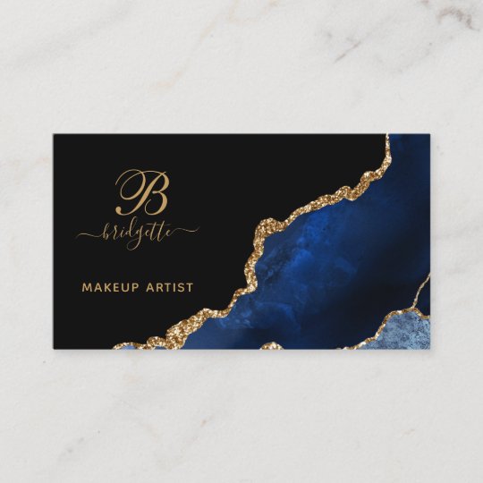 Blue Gold Agate Geode Makeup Artist Business Card | Zazzle