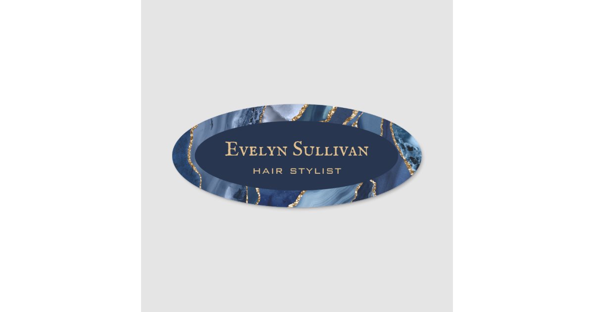 Blue Gold Agate Name Tag | Zazzle
