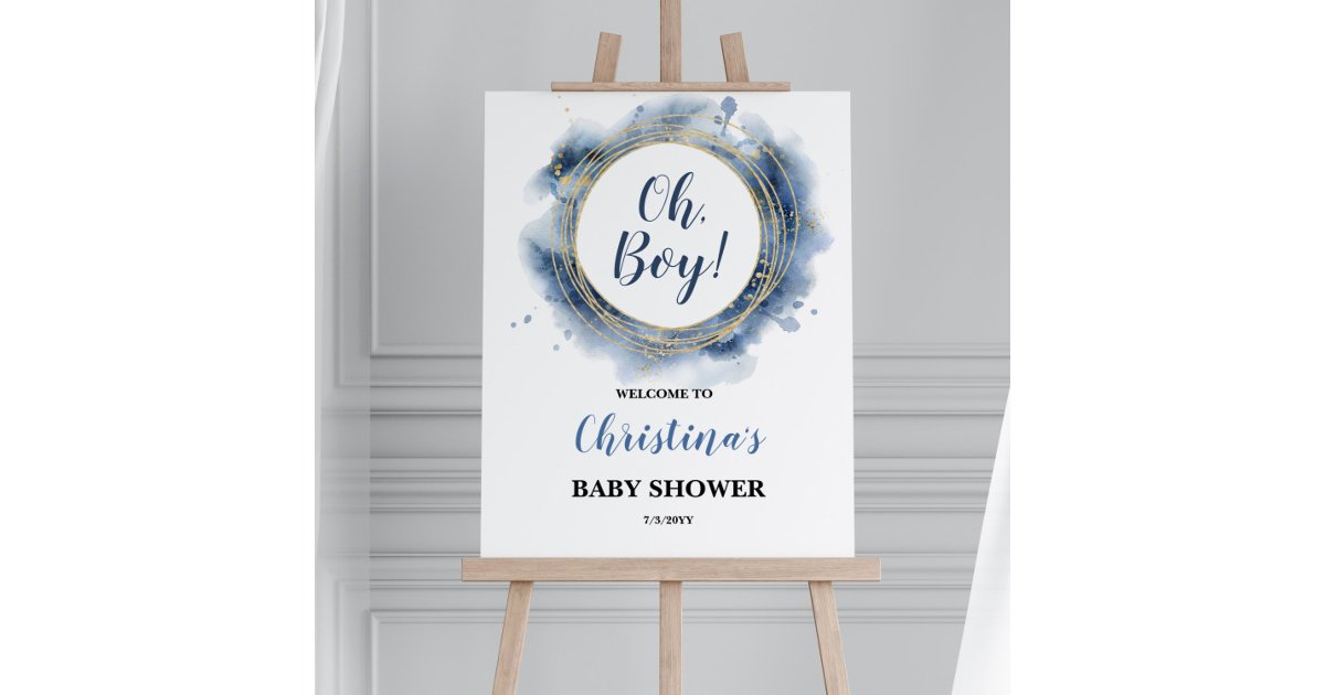 Blue Gold Baby Shower Oh boy Welcome Board | Zazzle