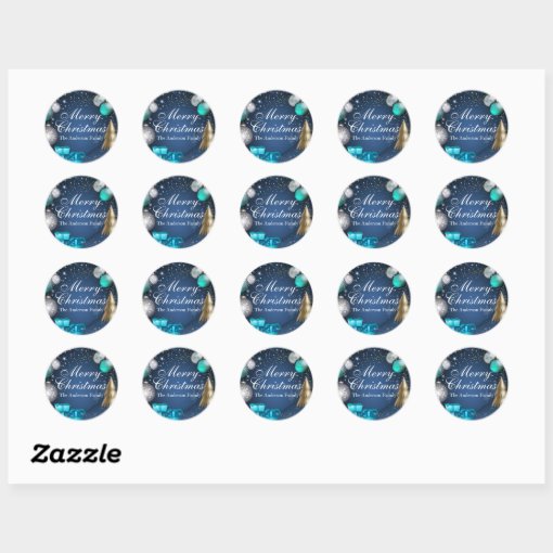 Blue & Gold Bauble Merry Christmas Sticker | Zazzle