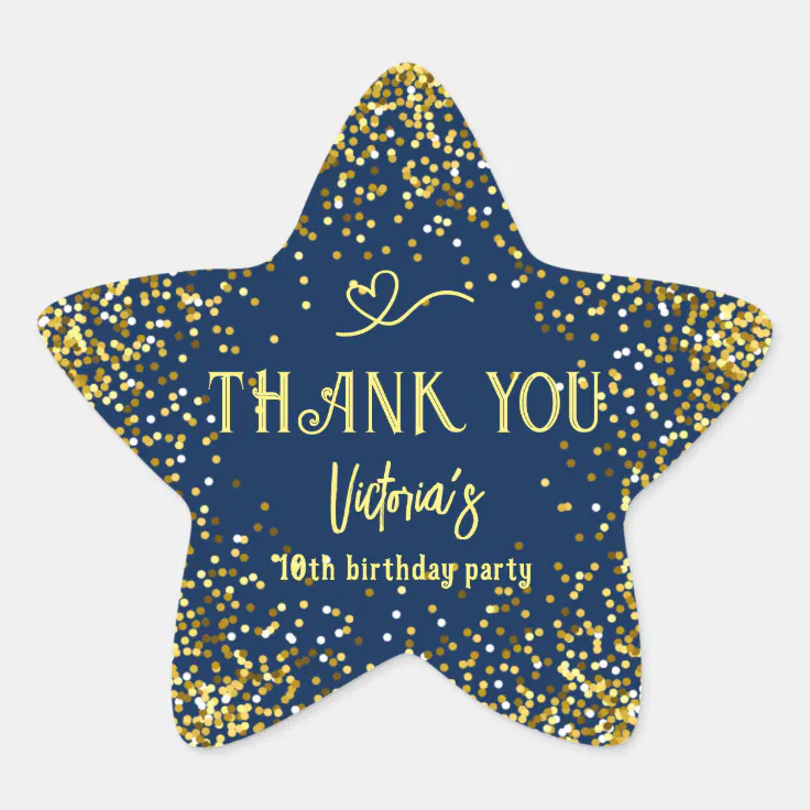 Blue Gold Birthday Party Thank You Star Sticker | Zazzle