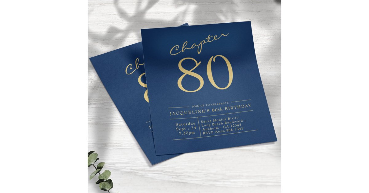 Blue Gold Budget 80th Birthday Invitation Flyer | Zazzle