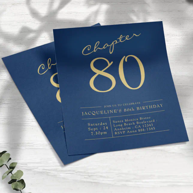 Blue Gold Budget 80th Birthday Invitation Flyer | Zazzle