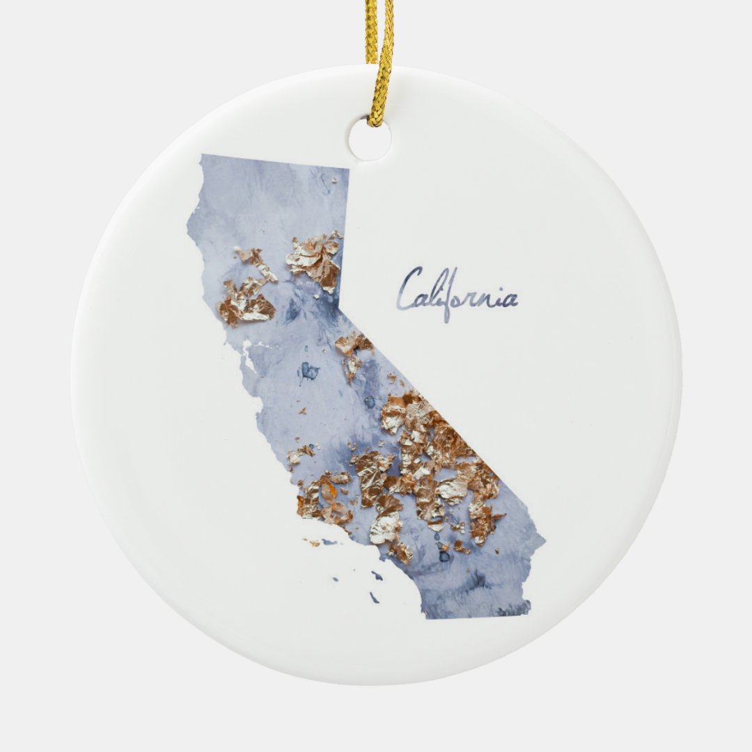 Blue & Gold California State Map Ceramic Ornament | Zazzle