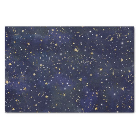 Blue & Gold Celestial Stars Whimsical Watercolor Tissue Paper | Zazzle.com
