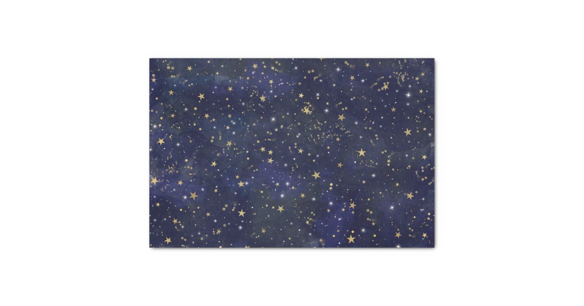 Blue & Gold Celestial Stars Whimsical Watercolor Tissue Paper | Zazzle