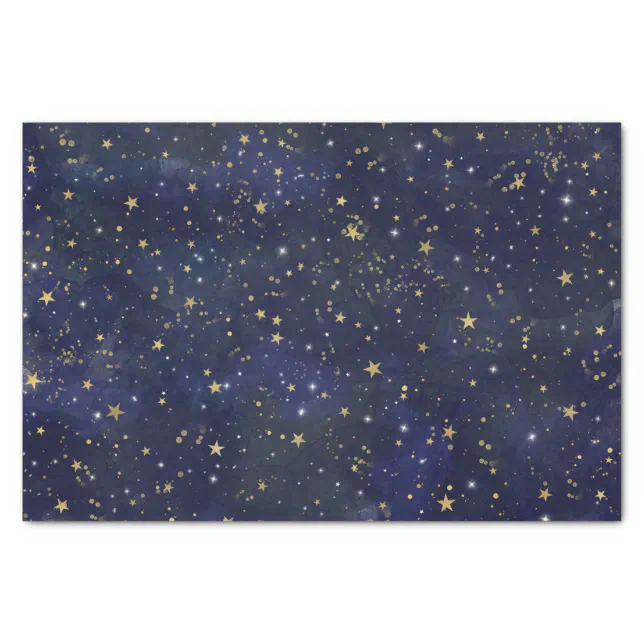 Blue & Gold Celestial Stars Whimsical Watercolor Tissue Paper | Zazzle