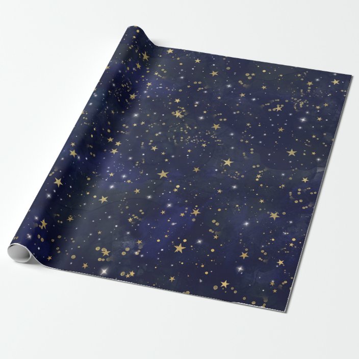 Blue & Gold Celestial Stars Whimsical Watercolor Wrapping Paper ...