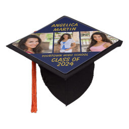Blue Gold Class of 2024 Graduation Photo Collage Graduation Cap Topper ...