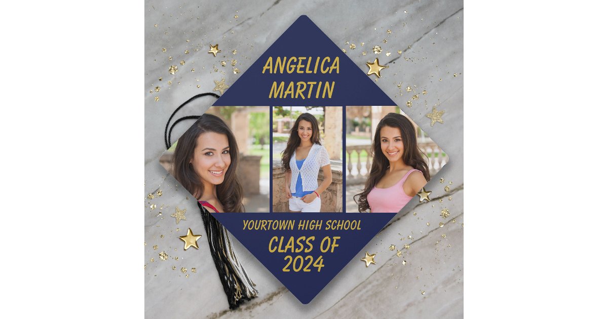 Blue Gold Class of 2024 Graduation Photo Collage Graduation Cap Topper ...