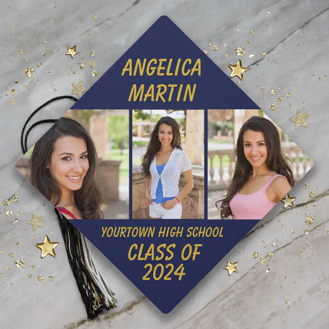 Blue Gold Class of 2024 Graduation Photo Collage Graduation Cap Topper ...