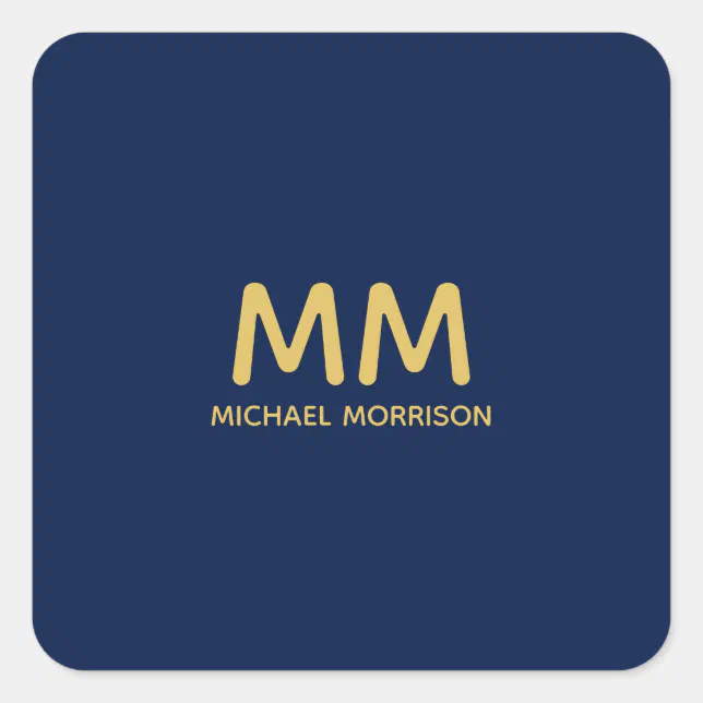 Blue Gold Colors Professional Initial Letters Name Square Sticker | Zazzle