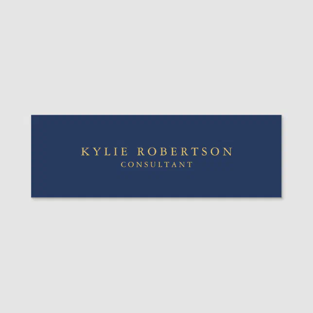 Blue Gold Colors Professional Trendy Modern Plain Name Tag | Zazzle