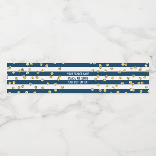 Blue Gold Confetti Class of 2018 Graduation Water Bottle Label | Zazzle