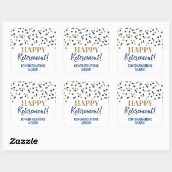 Blue Gold Confetti Happy Retirement Square Sticker | Zazzle