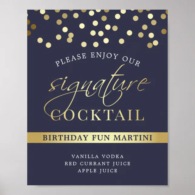 Blue & Gold Confetti | Signature Cocktail Sign | Zazzle