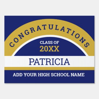 Blue Gold Congratulations Grad 2020 Custom Name Sign | Zazzle