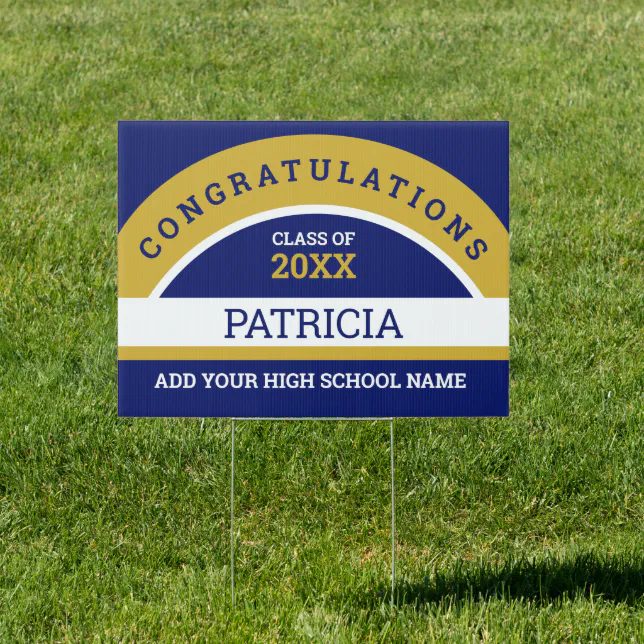 Blue Gold Congratulations Grad 2020 Custom Name Sign | Zazzle