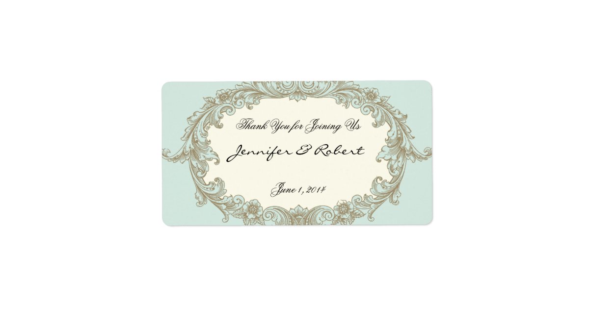 Blue Gold Cream Vintage Frame Water Bottle Label | Zazzle