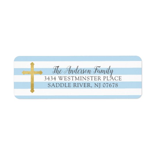 Blue & Gold Cross Religious Return Address Label | Zazzle.com