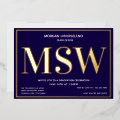 Blue Gold Degree MSW Graduation Foil Invitation | Zazzle
