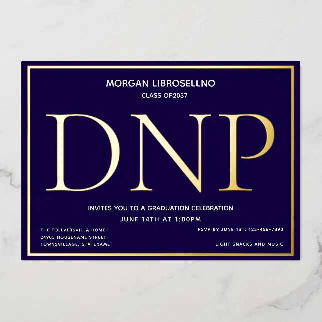 Blue Gold DNP Graduation Foil Invitation | Zazzle