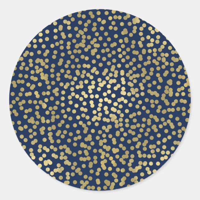 Blue & Gold Dots Confetti Elegant Chic Glam Party Classic Round Sticker ...