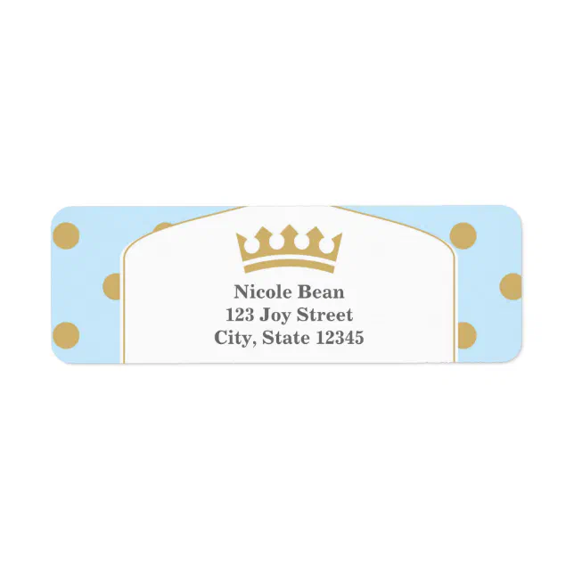 Blue & Gold Dots Royal Crown Prince Address Labels | Zazzle