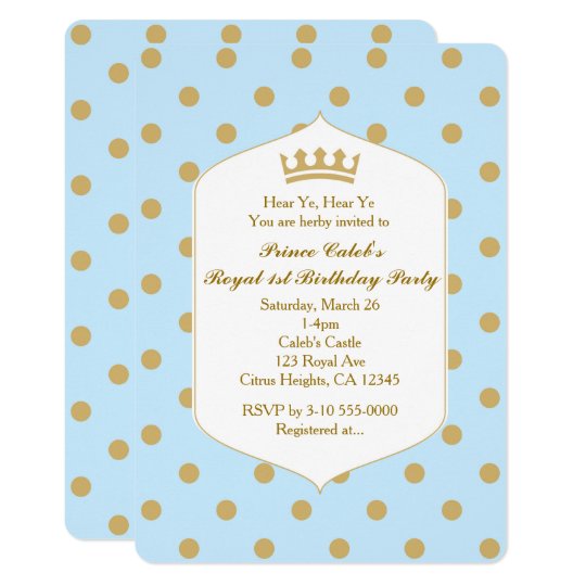 Blue & Gold Dots Royal Crown Prince Invitations | Zazzle.com
