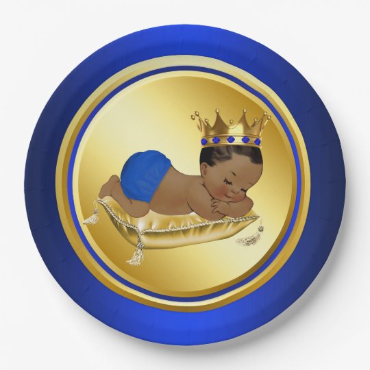 Blue Gold Ethnic Prince Baby Shower Paper Plates | Zazzle.com