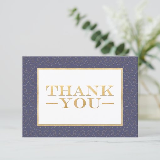 Blue & Gold Fleur De Lis Wedding Thank You Cards | Zazzle