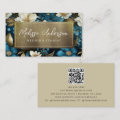 Blue Gold Floral Foil QR Code Luxe Business Card | Zazzle