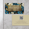 Blue Gold Floral Foil QR Code Luxe Business Card | Zazzle