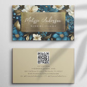 Blue Gold Floral Foil QR Code Luxe Business Card | Zazzle