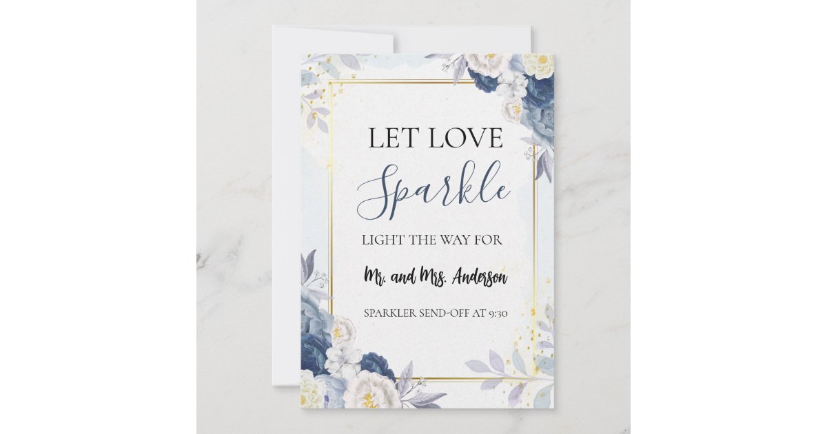 Blue Gold Floral wedding Sparkler Send Off Card | Zazzle