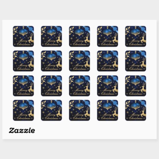 Blue & Gold Foil Christmas bauble and Ribbon Square Sticker | Zazzle
