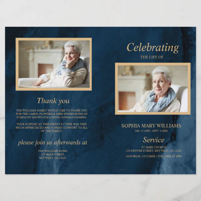 Blue & Gold Funeral Program | Order of Service | Zazzle